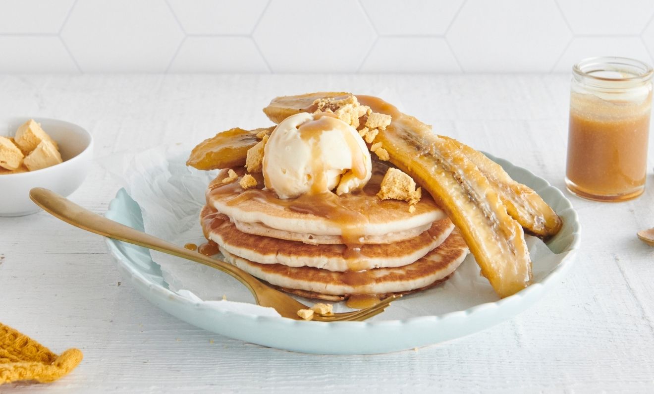 Golden Pancakes with Caramelised Bananas and Honeycomb Caramel ...