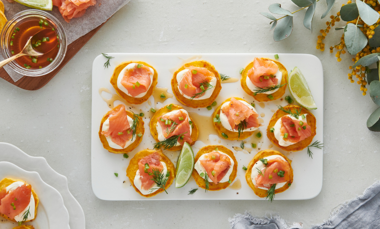 Corn Blinis with Smoked Salmon & Jalapeño Honey | Capilano Honey
